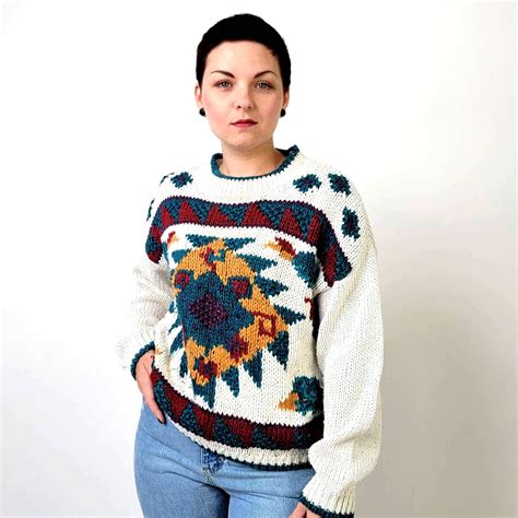 Vintage 1993 Crew Neck Chunky Knit Oversized Sweater L Wardrobe