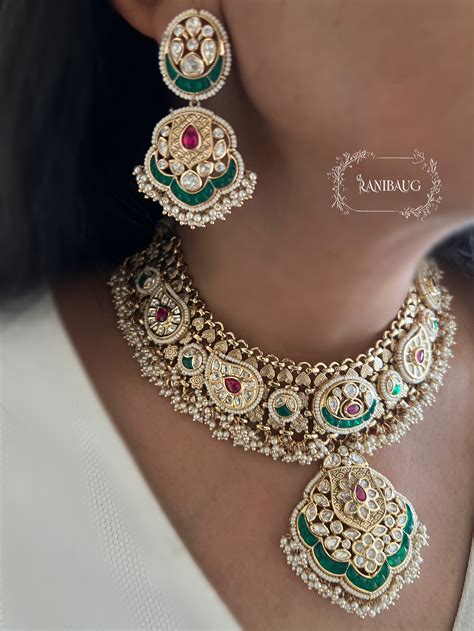 Tulsi Traditional Indian Big Necklace Jewellery Set By Ranibaug Wedd
