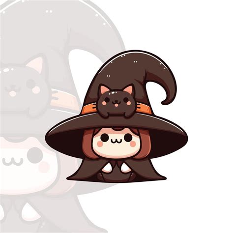 Chibi Witch With A Black Cat On Her Hat 51042942 Vector Art At Vecteezy