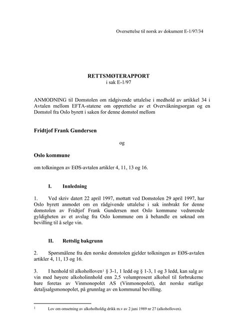 RettsmØterapport Fridtjof Frank Gundersen Oslo Efta Court