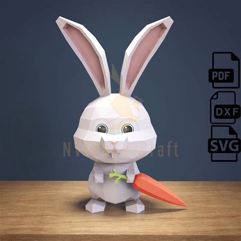 Papercraft 3d Rabbit Bunny Big 3d Low Poly Paper Sculpture Diy Etsy