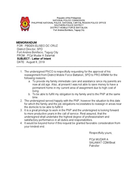 Letter Of Intent Pnp Pdf