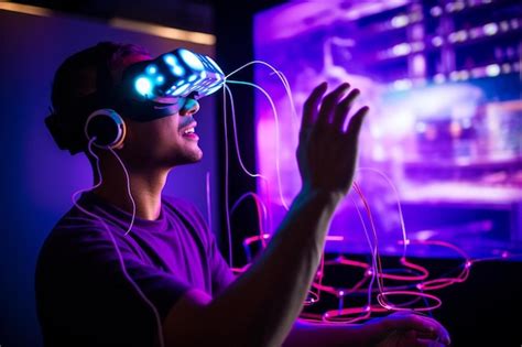 Premium Ai Image A Man Wearing Virtual Reality Glasses Is Sitting In