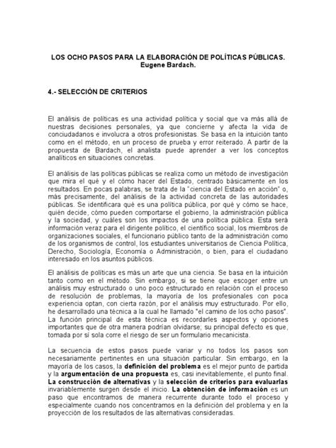 SelecciÓn De Criterios Eugene Bardach Pdf Programación Lineal