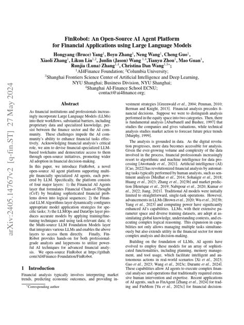 Finrobot An Open Source Ai Agent Platform For Financial Applications Using Large Language Models