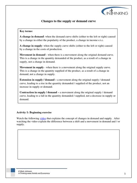 222 Shifts V Movements In Supply And Demand Worksheet Pdf