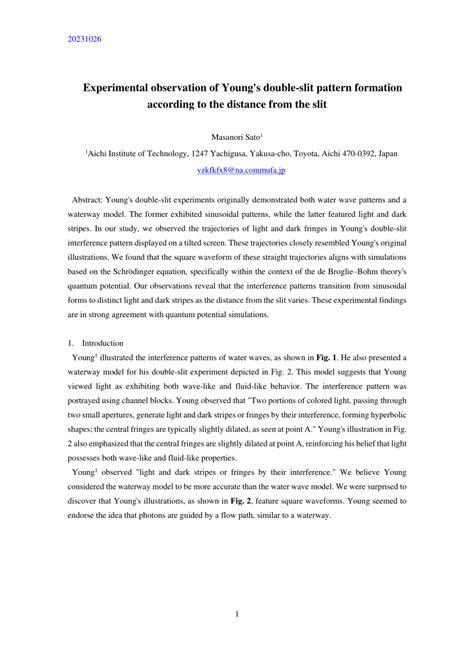 Pdf Experimental Observation Of Youngs Double Slit Pattern Formation