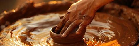 Hands Molding Clay Into Pot Handmade Craft On Potters Wheel Panoramic