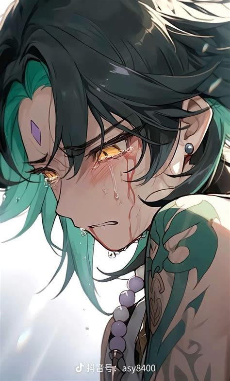Anime Character With Green Hair And Piercings Xiao Blushing Xiao