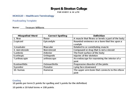 Proofreading Template 3 Hcas123 Healthcare Terminology Proofreading Template Name Treasure