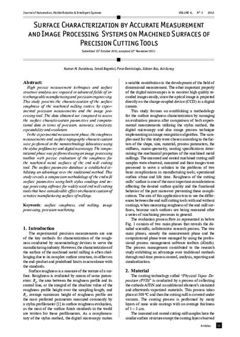 Pdf Surface Characterization By Accurate Measurement And Image Processing Systems On Machined