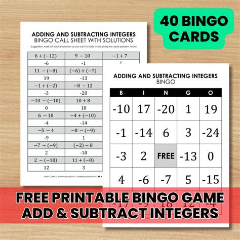 Adding And Subtracting Integers Bingo Game Math Love