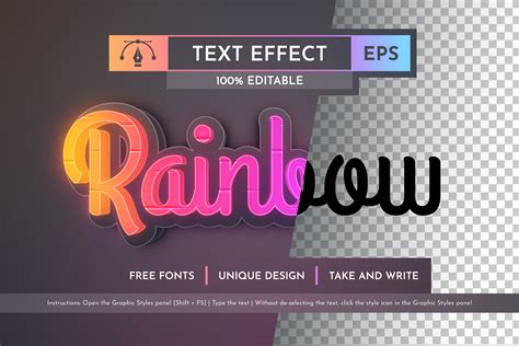 Rainbow Editable Text Effect Font Style Graphic By Rwgusev · Creative Fabrica