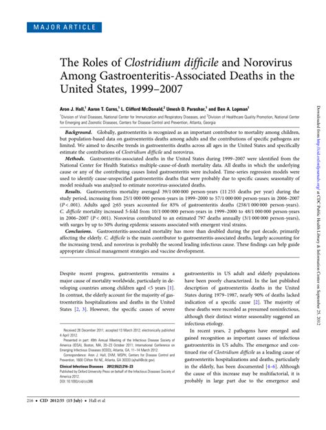 Pdf The Roles Of Clostridium Difficile And Norovirus Among Gastroenteritis Associated Deaths