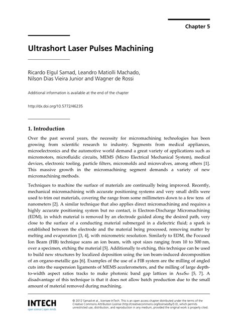 Pdf Ultrashort Laser Pulses Machining
