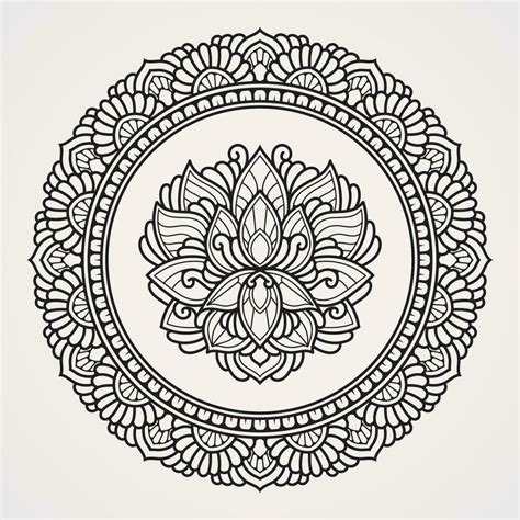 Lotus Flower Mandala Pattern With Traditional Ornament Border Suitable