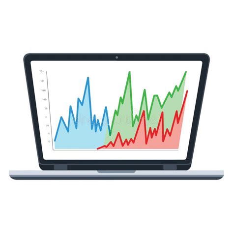 Dynamic Data Visualization With Colorful Trend Lines On Laptop Screen Stock Illustration