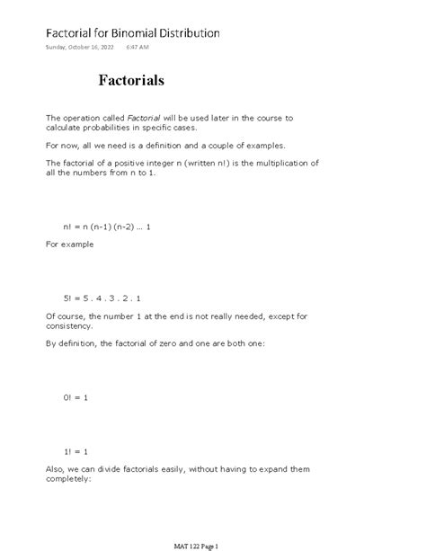 Factorials For Binomial Distribution Factorials The Operation Called Factorial Will Be Used