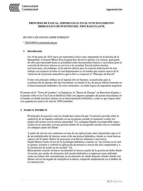 Principio De Pascal Pdf Puente Hidráulica