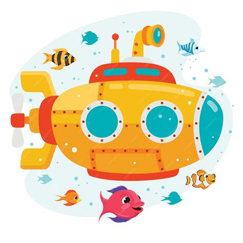 Submarino De Dibujos Animados Bajo El Mar Vector Premium