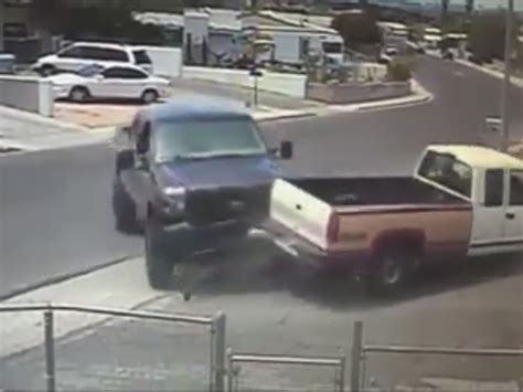 Caught On Camera Trucks Crash Both Drive Away