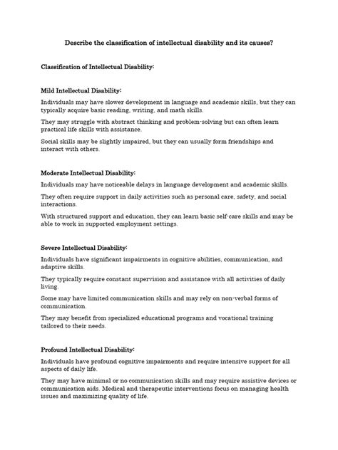 Describe The Classification Of Intellectual Disability And Its Causes