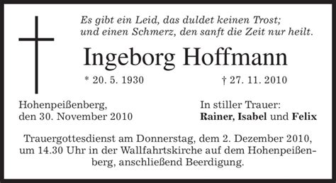 Traueranzeigen Von Ingeborg Hoffmann Trauer Merkur De