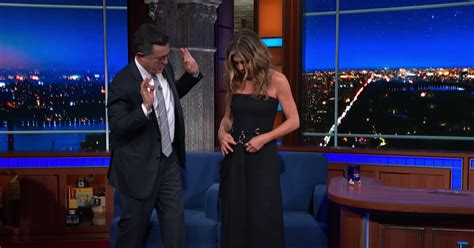 Stephen Colbert Went Off Script With Jennifer Aniston And Asked Permission To Talk About Her Outfit