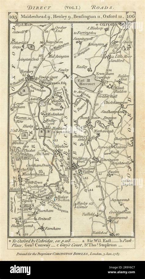 Maidenhead Marlow Henley Dorchester Oxford Road Strip Map Paterson 1785