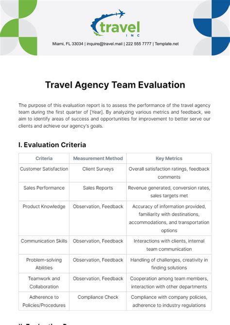 Free Travel Agency Team Evaluation Template To Edit Online