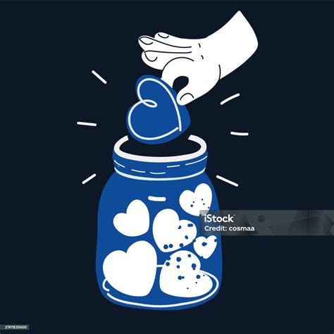 유리 항아리에 빨간 마음을 넣는 손의 만화 벡터 그림 자선 및 기부 개념 Health에 대한 스톡 벡터 아트 및 기타 이미지 Health 개념 개념과 주제 Istock