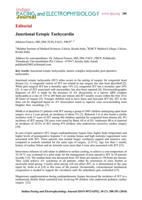 Pdf Junctional Ectopic Tachycardia