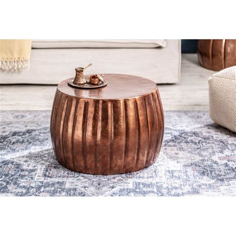 Table Basse Artisanale Orient 80cm Cuivre Flammé Au Design Martelé Classique