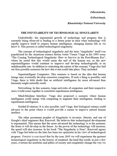 The Unevitability Of Technological Singularity Pdf Technological Singularity Computing