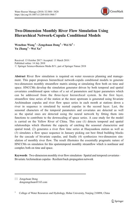 Pdf Two Dimension Monthly River Flow Simulation Using Hierarchical