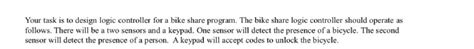 solved your task is to design logic controller for a bike share