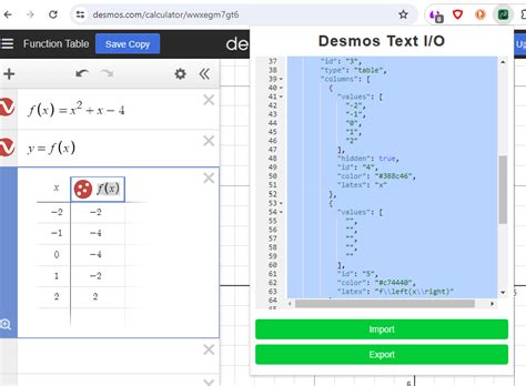 anyway to export copy paste data out of a desmos table r desmos