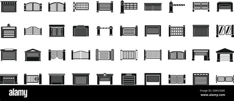 Automatic Gates Icons Set Simple Vector Security Car Industrial