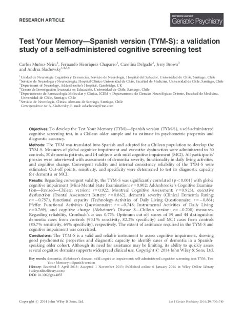 Pdf Test Your Memory—spanish Version Tym S A Validation Study Of A