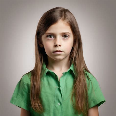 Create A Picture Of A 7 Year Old Girl With Green Eyes And Br By