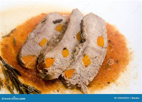 Traditional Mexican Cuete Mechado Served In White Plate Stock Image