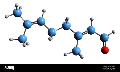 3d Image Of Geranial Skeletal Formula Molecular Chemical Structure Of Acyclic Monoterpene