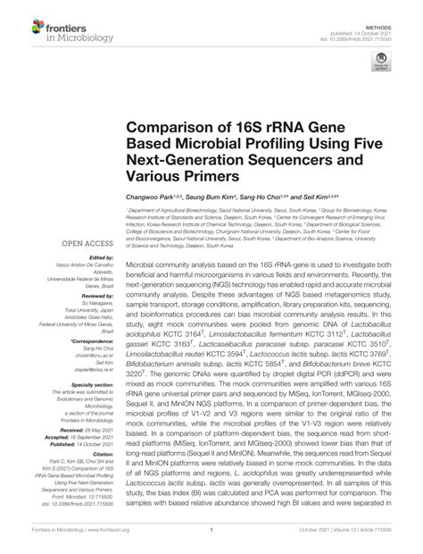 Pdf Comparison Of 16s Rrna Gene Based Microbial Profiling Using Five