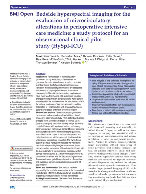 Pdf Bedside Hyperspectral Imaging For The Evaluation Of