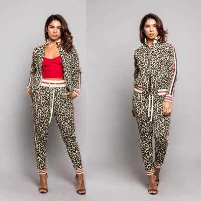 Womens Fierce Leopard Sweatshirt Sports Jogging Track Suit Set Vl210