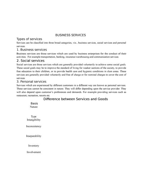 Business Services Part BUSINESS SERVICES Types Of Services Services Can Be Classified Into