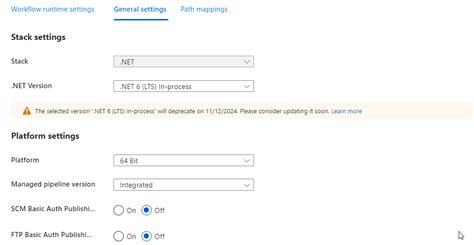 logic app standard the selected version 6 lts in process will