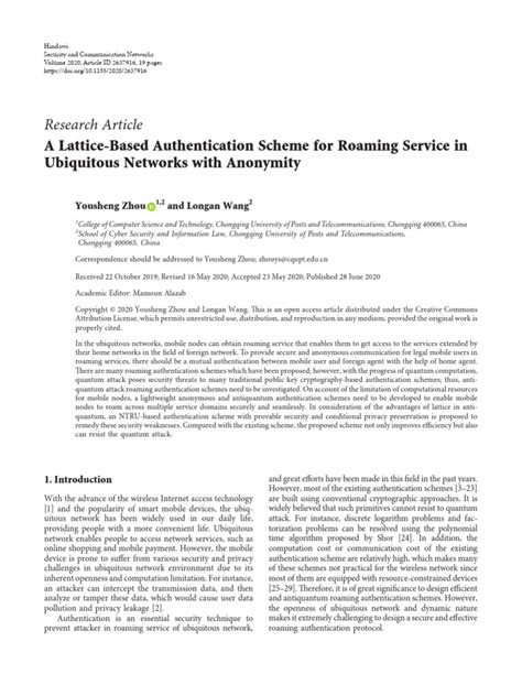 A Lattice Based Authentication Scheme For Roaming Pdf Computer