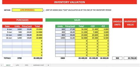 Inventory Valuation Calculator Lifo Fifo Average Cost Eloquens