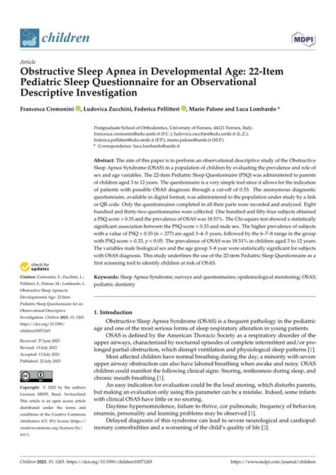 Pdf Obstructive Sleep Apnea In Developmental Age 22 Item Pediatric